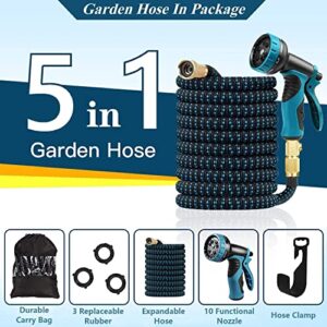 Expandable Garden Hose, Water Hose 50ft with Triple Layer Latex Core, Extra Strength Fabric Lightweight & No-Kink Flex Water Pipe with 10 Function Nozzle