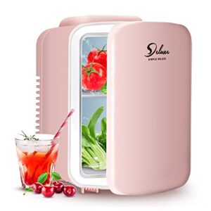 yssoa 4l mini fridge with 12v dc and 110v ac cords, 6 can portable cooler & warmer compact refrigerators for food, drinks, skincare, office desk, pink, bedroom, dormitory, car, pink