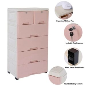 ZSEDP 6 Drawer Plastic Dresser with Wheels Storage Cabinet Tower Closet Organizer Unit for Home Office Bedroom Livingroom