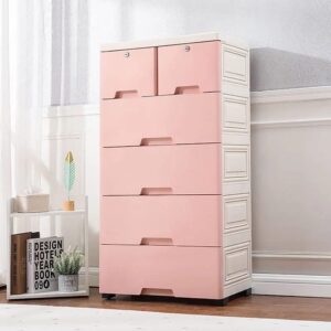 ZSEDP 6 Drawer Plastic Dresser with Wheels Storage Cabinet Tower Closet Organizer Unit for Home Office Bedroom Livingroom