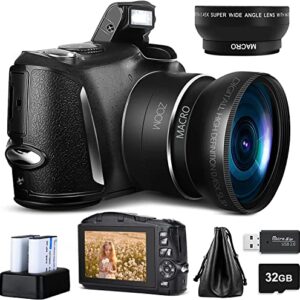 Monitech Digital Camera Compact Vlogging Camera, 4K 48MP Camera for Photography with 2 Batteries,32GB SD Card, 16x Digital Zoom, 3.0 inch Screen,Camera for Beginners