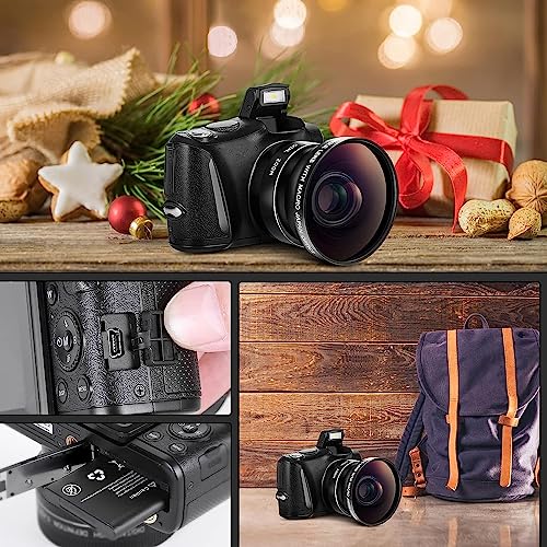 Monitech Digital Camera Compact Vlogging Camera, 4K 48MP Camera for Photography with 2 Batteries,32GB SD Card, 16x Digital Zoom, 3.0 inch Screen,Camera for Beginners