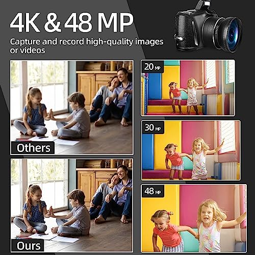 Monitech Digital Camera Compact Vlogging Camera, 4K 48MP Camera for Photography with 2 Batteries,32GB SD Card, 16x Digital Zoom, 3.0 inch Screen,Camera for Beginners