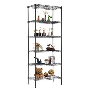 fdw 6 tier wire shelving units adjustable metal storage rack 23l x 13w x 59h nsf pantry shelves kitchen organization shelf for kitchen garage small places commercial,black