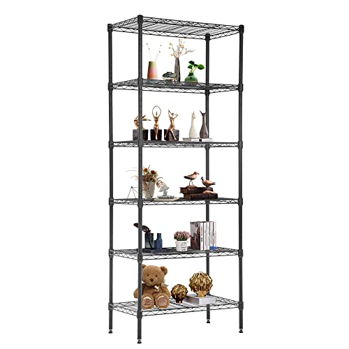 FDW 6 Tier Wire Shelving Units Adjustable Metal Storage Rack 23L x 13W x 59H NSF Pantry Shelves Kitchen Organization Shelf for Kitchen Garage Small Places Commercial,Black