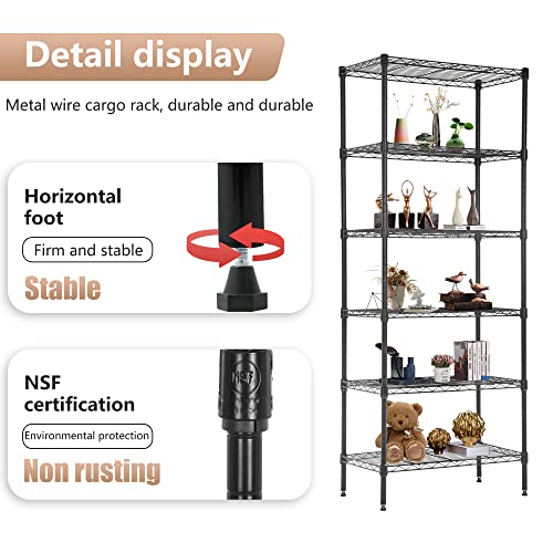 FDW 6 Tier Wire Shelving Units Adjustable Metal Storage Rack 23L x 13W x 59H NSF Pantry Shelves Kitchen Organization Shelf for Kitchen Garage Small Places Commercial,Black