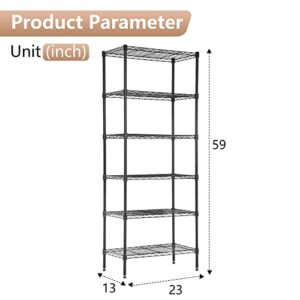 FDW 6 Tier Wire Shelving Units Adjustable Metal Storage Rack 23L x 13W x 59H NSF Pantry Shelves Kitchen Organization Shelf for Kitchen Garage Small Places Commercial,Black