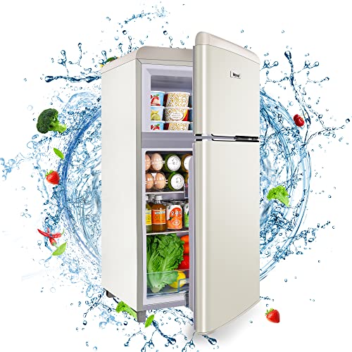 WANAI 3.2 Cu.Ft Mini Fridge Compact Refrigerator with Freezer,7 Level Adjustable Thermostat Removable Shelves Small Refrigerator for Office Dorm Apartment Cream