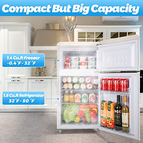 WANAI 3.2 Cu.Ft Mini Fridge Compact Refrigerator with Freezer,7 Level Adjustable Thermostat Removable Shelves Small Refrigerator for Office Dorm Apartment Cream