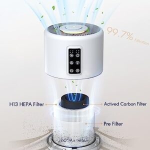 Air Purifiers for Home Large Room with Night Light up to 1076ft², VEWIOR H13 True HEPA Air Cleaner with Fragrance Sponge, Sleep Mode, Timer, Speed, Lock, for Wildfire Smoke Pet Dust Pollen Odor