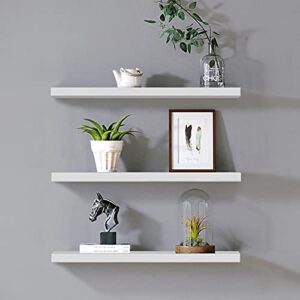 isyoke white floating shelves set of 3 wall mounted wood shelves modern dispay floating white shelf for bathroom,bedroom, living room, white shelves with invisible brackets