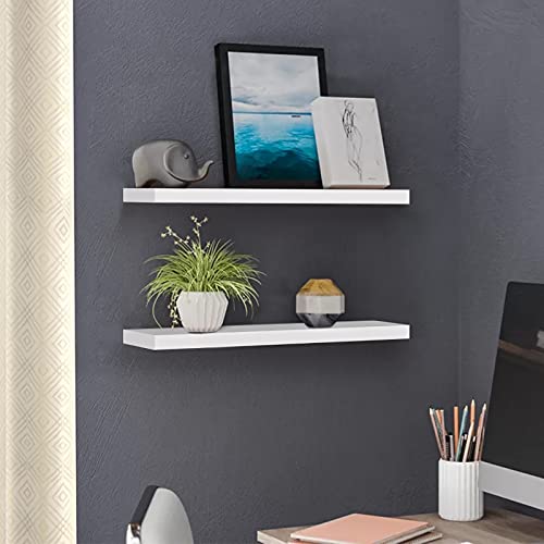 ISYOKE White Floating Shelves Set of 3 Wall Mounted Wood Shelves Modern Dispay Floating White Shelf for Bathroom,Bedroom, Living Room, White Shelves with Invisible Brackets