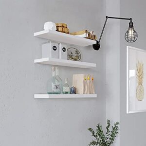 ISYOKE White Floating Shelves Set of 3 Wall Mounted Wood Shelves Modern Dispay Floating White Shelf for Bathroom,Bedroom, Living Room, White Shelves with Invisible Brackets