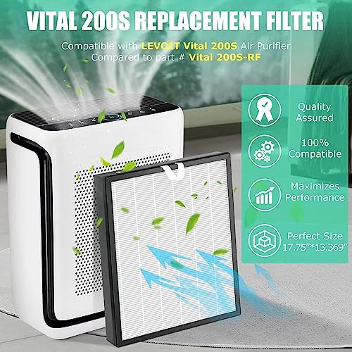 Vital 200S Replacement Filter Compatible with Levoit Vital 200S Air Puri-fier，3-in-1 H13 True HEPA Filter and High-Efficiency Activated Carbon Filter, Part # Vital 200S-RF，2 Pack，White