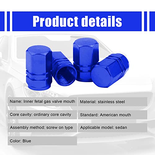 QODOLSI Pack-4 Tire Stem Valve Caps, 0.6" x 0.37" Leak-Proof Aluminum Alloy Tire Valve Cover for Cars SUVs Trucks (Blue)