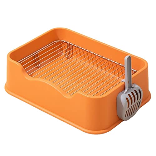 ACULIP Cat Litter Box, Semi-Enclosed Cat Sandbox Detachable Toilet Semi-Open Litter Tray Toilet for Cats and Dogs Potty Pot Urinal Thick Small Toilet (Color : Orange)