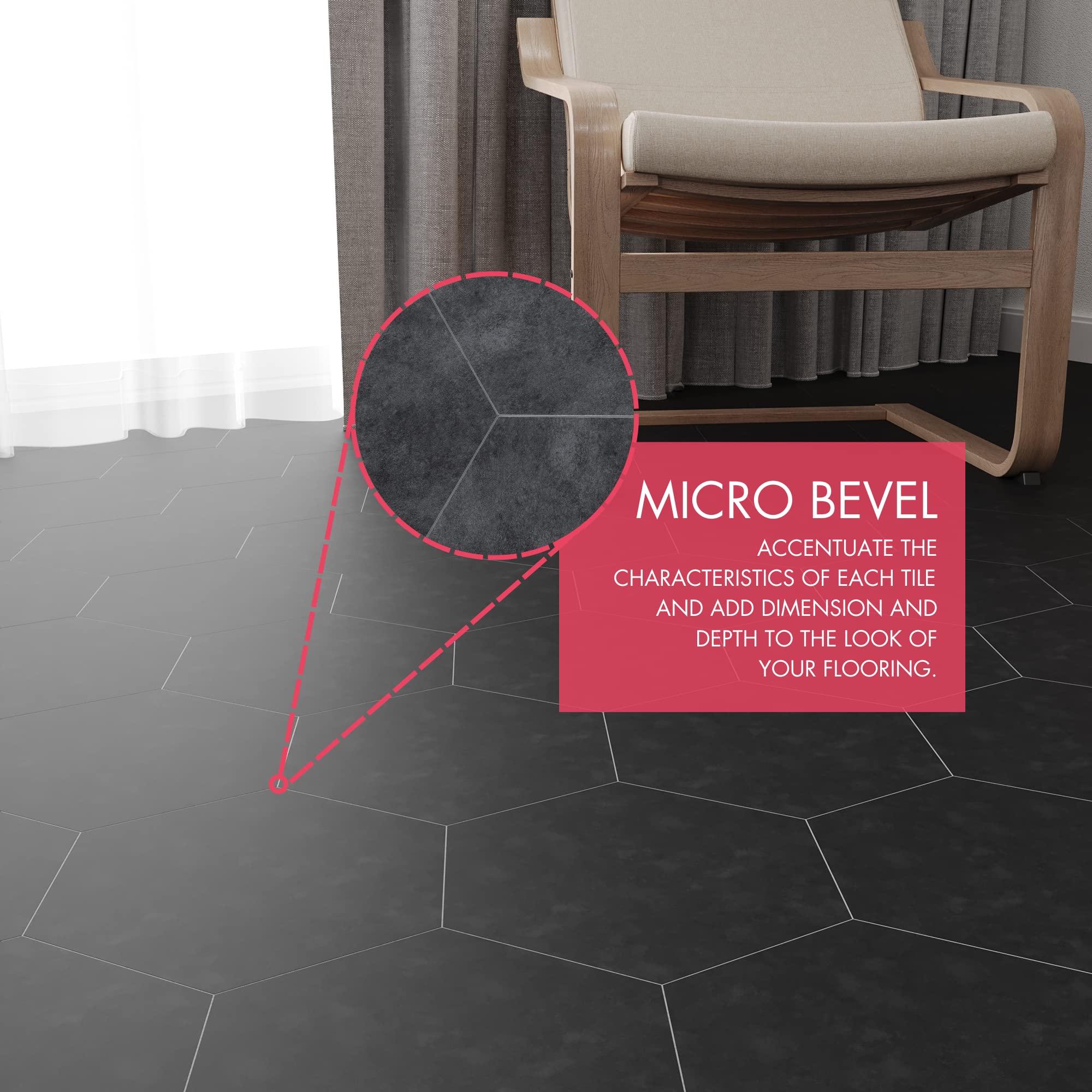 BaseCore HEX Hexagon Vinyl Flooring Dark Gray 5.75" DIY Self Adhesive Textured Modern Floor Tile Peel & Stick Tile | Sample Tile