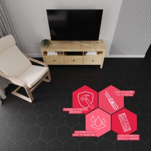 BaseCore HEX Hexagon Vinyl Flooring Dark Gray 5.75" DIY Self Adhesive Textured Modern Floor Tile Peel & Stick Tile | Sample Tile