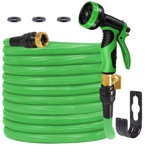 Expandable Garden Hose 100FT, All New Water Hose with 10 Function Sprayer Nozzle, 3/4" Solid Brass Connector, Outdoor Lightweight Flexible Hose for Garden watering, Car washing, Pet Cleaning, Green