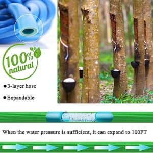 Expandable Garden Hose 100 ft Water Hose with 3 Layer Latex Core, 3/4" Solid Brass Fittings, 10 Function Spray Nozzle, flexible garden hose for Watering and Cleaning, Green