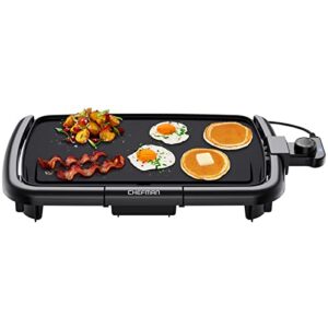 chefman electric griddle with removable temperature control, immersible flat top grill, burger, eggs, pancake griddle, nonstick easy clean cooking surface, slide out drip tray, 10 x 16 inch