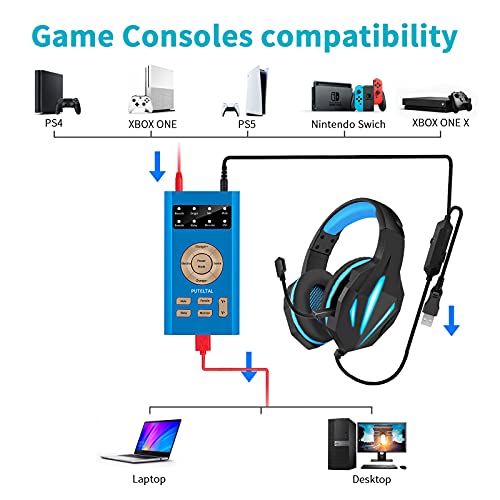 PUTELTAL Adjustable Gaming Voice Changer Disguiser for PS4/Xbox one/S/X/PS5/Computer/Laptop/Smart Phone & More-Blue