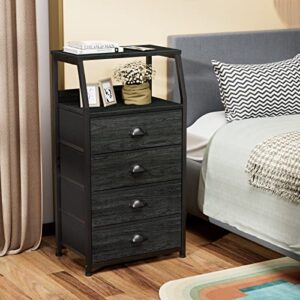 Furnulem 10 Drawer Dresser for Bedroom, Nightstand with 4 Drawers, Storage Organizer for Closet, Living Room, Entryway, Fabric Bins, Wood Top, Metal Frame(Black Oak)