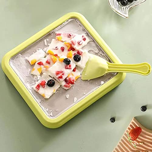 便利100 Electric Ice Cream Maker,Frozen Yogurt Maker, Ice Cream Roll Maker with Cold Ice Cream Plate 4 Scrapers Ideal for Fruit Soft Serve Ice Cream Sorbet Slushies Frozen Yogurt Gelato Rolled,Green