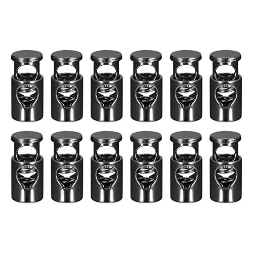 uxcell 12pcs Metal Cord Locks, 6mm Single Hole Spring Stopper Fastener Slider Toggles End for Drawstrings Bag Backpacks Clothing Lanyards, Black