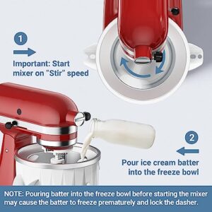 Ice Cream Attachment for Kitchenaid - 2 Quart Frozen Ice Cream & Sorbet Gelato Maker for Kitchenaid Ice Cream Maker Attachment Compatible 4.5 Qt and Larger Stand Mixers with Silicone Spatula by Cofun