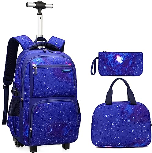 ZBAOGTW Rolling Backpack Boys 3 in 1 School Wheeled Backpack Set Kids Luggage School Travel Rolling Backpack for Boys with Starry Sky Printed