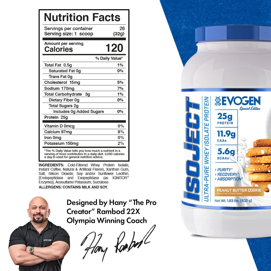 Evogen Isoject Peanut Butter Cookie Protein Powder | Premium Whey Isolate Loaded with BCAA, EAA, Ignitor Enzymes, Recovery, Shakes, Smoothies