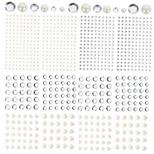 VILLCASE 12 Sheets Beauty Rhinestones Nail Art Decoration Hair Gems Pearl Rhinestones Adhesive Acrylic Stickers Eye Body Peals Nail Acrylic Charm Nail Art Charms Stickers for Phone Shell