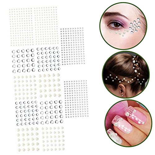 VILLCASE 12 Sheets Beauty Rhinestones Nail Art Decoration Hair Gems Pearl Rhinestones Adhesive Acrylic Stickers Eye Body Peals Nail Acrylic Charm Nail Art Charms Stickers for Phone Shell