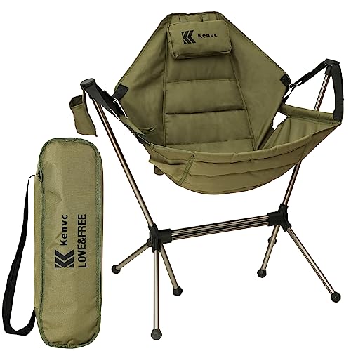 Kenvc Camping Chairs,Hammock Chair For Outdoor,Portable Folding Chair,Foldable Rocker Camping Chair,Swinging Rocking Chair For Quick Installation,Green Rocker Camping Chair For Outdoor, Camping, Patio