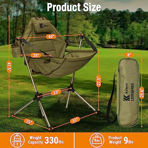 Kenvc Camping Chairs,Hammock Chair For Outdoor,Portable Folding Chair,Foldable Rocker Camping Chair,Swinging Rocking Chair For Quick Installation,Green Rocker Camping Chair For Outdoor, Camping, Patio