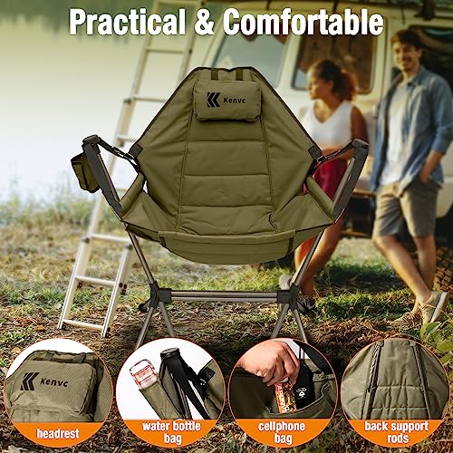 Kenvc Camping Chairs,Hammock Chair For Outdoor,Portable Folding Chair,Foldable Rocker Camping Chair,Swinging Rocking Chair For Quick Installation,Green Rocker Camping Chair For Outdoor, Camping, Patio