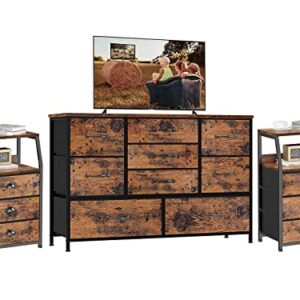 Furnulem Wide Dresser with 9 Large Drawers for 55'' Long TV Stand Entertainment Center, Nightstand with 3 Drawers and 2-Tier Shelf