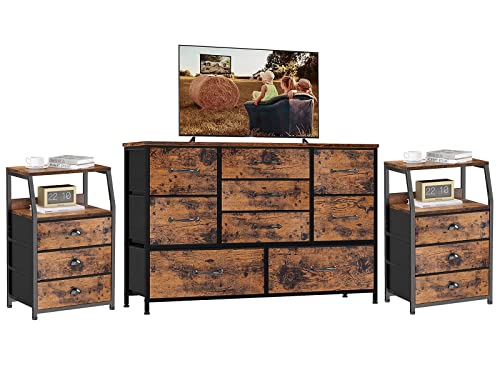 Furnulem Wide Dresser with 9 Large Drawers for 55'' Long TV Stand Entertainment Center, Nightstand with 3 Drawers and 2-Tier Shelf