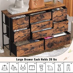 Furnulem Wide Dresser with 9 Large Drawers for 55'' Long TV Stand Entertainment Center, Nightstand with 3 Drawers and 2-Tier Shelf