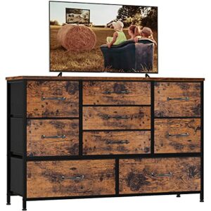 Furnulem Wide Dresser with 9 Large Drawers for 55'' Long TV Stand Entertainment Center, Nightstand with 3 Drawers and 2-Tier Shelf