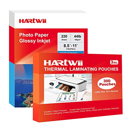 Hartwii 220 Sheets Photo Paper Glossy 8.5x11 inches and 300 Sheets 3mil Thermal Laminating Sheets 9.5x11 inches