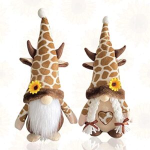 2pcs giraffe gnomes plush decorations, farmhouse gnomes decorations for home, scandinavia gnome tiered tray sunflower decor for kitchen decor, gnome gifts for women, swedish nisse tomte home oranment