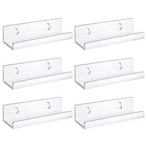 vinyl record shelf wall mount 6 pack, 4inch floating acrylic shelves, c-d vinyl record display rack, clear acrylic shelf for vinyl record display, floating book shelves for kids room