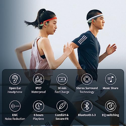 DACOM Bone Conduction Headphones Bluetooth5.3, Open Ear Earphones Wireless IPX7 Waterproof Fast Charge Sports Headset, Built-in Mic with Headband Noise Canceling for Running Workout Green