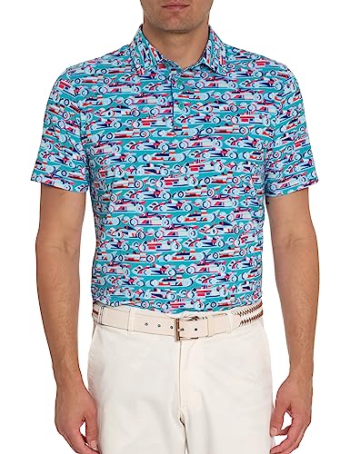 Robert Graham Men AUTO Expo Short Sleeve Knit Polo, Jade, X-Large