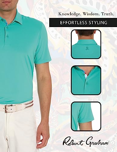 Robert Graham Men AXELSEN 2 Short Sleeve Knit Polo, Jade, Small