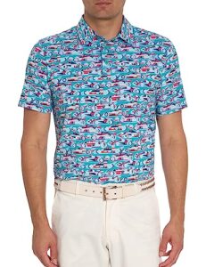 robert graham men auto expo short sleeve knit polo, jade, medium