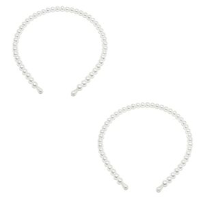 ruwado 2 pcs pearl headband with faux peal vintage headpiece cute hair loop accessories for women girls wedding gathering casual parties bridal supplies (pearl - 8 mm)