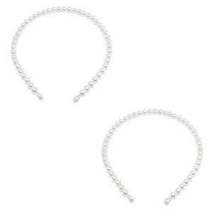 Ruwado 2 Pcs Pearl Headband with Faux Peal Vintage Headpiece Cute Hair Loop Accessories for Women Girls Wedding Gathering Casual Parties Bridal Supplies (Pearl - 8 mm)